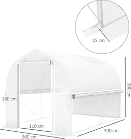 Fóliový skleník Outsunny 3 x 2 x 2 m se 4 okny a dveřmi, rolovací boční stěny, fóliový tunelový skleník na rajčata odolný proti UV záření s pozinkova…