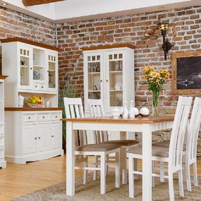 Massive home | Bílá vitrína Belluno Elegante z masivu s dubovou deskou