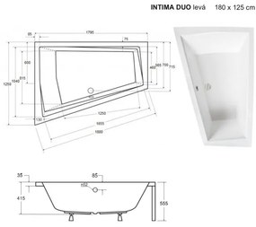 BESCO Asymetrická vana INTIMA DUO Nožičky k vaně - Bez nožiček, Rozměr vany - 180 × 125 cm, Způsob provedení - Levé VANINTID18L