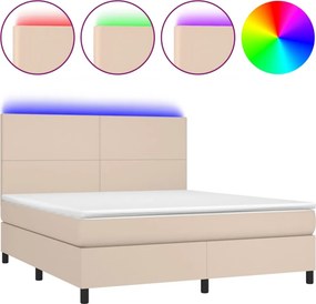 Box spring postel matrace a LED cappuccino 180x200cm umělá kůže 3135842