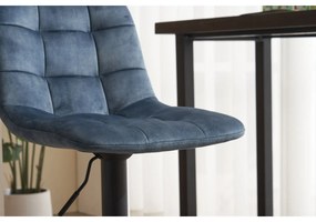 Židle barová, modrá sametová látka, černá podnož