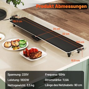 Costway Teppanyaki gril 1800 W elektrický grilovací talíř nepřilnavý stolní gril