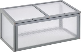 Outsunny Zimní Skleník Dřevěný a Polykarbonátový 90 x 46 x 40 cm Voděodolný Zimní Rám pro Zahradní Záhon Šedý | Aosom
