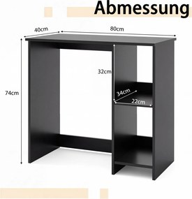 Costway Malý psací stůl s 2 přihrádkami – 80 × 40 × 74 cm, černý