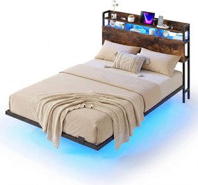 Costway Postel s nabíjecí stanicí a LED osvětlením, čelo s úložným prostorem