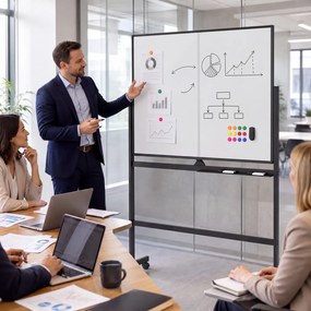 Costway Oboustranná magnetická tabule 120 × 90 cm na stojanu, černá