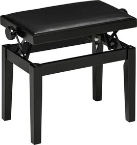 HOMCOM Klavírní stolička Výškově nastavitelná klavírní lavice s koženým polštářem, imitace kůže, gumovník, černá, 63 x 33 x 45-56 cm, ideální pro kla…