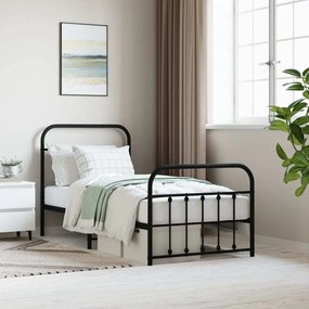 vidaXL Kovový rám postele s hlavovým a nožním čelem 90 x 190 cm [352588] Barva: Černá