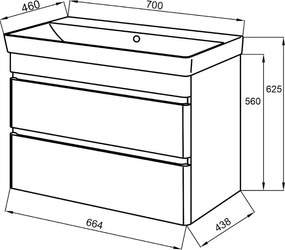 Lavedo Vivace Air 70 Antracit – závěsná koupelnová skříňka s keramickým umyvadlem