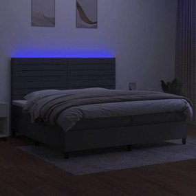 Box spring postel s matrací a LED tmavě šedá 200x200 cm textil 3134982