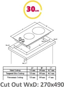 Simfer H3.200.VGRIM nerez / Plynová varná deska / šířka 30 cm / 2 hořá
