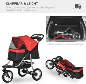 PawHut Kočárek pro psy Dog Buggy Cat Buggy Pet Stroller skládací se 3 koly pro psy a kočky Oxford Red Black 109,5 x 54,5 x 106,5 cm |