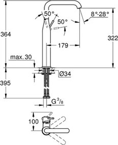 Grohe - Páková umyvadlová baterie XL, tmavý grafit