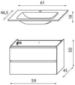 Koupelnová skříňka s umyvadlem KENWOOD 61 cm ořech/bílá
