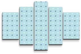 Sablio Obraz - 5-dílný Srdce na modré - 125x90 cm