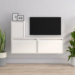 Tv Skříňky 3 Ks Bílé Masivní Borové Dřevo - Přírodní
