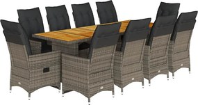 11dílný zahradní bistro set s poduškami šedý polyratan 3277260