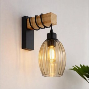 Brilagi - Nástěnné svítidlo WOOD GLASS 1xE27/60W/230V borovice/černá/kouř béžová