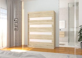 Šatní skříň s posuvnými dveřmi Martinez - 150 cm Barva: dub Sonoma + Bílý Lacobel