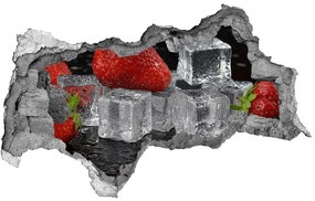 Wallmuralia Nálepka 3D díra na zeď Jahody s ledem 95x73 cm
