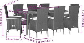 7dílný zahradní jídelní set s poduškami černý polyratan 3277509