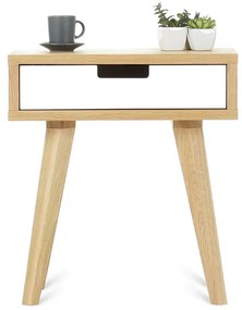 Benlemi Designový noční stolek se šuplíkem LUNA bílý Kvalita dřeva: 1. Dubový masiv třídy A