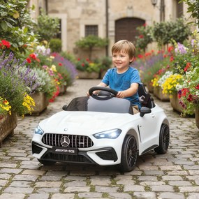 AIYAPLAY Dětské elektrické auto, design Mercedes, 12V motory, dálkové ovládání, LED světla, hudba, pro děti 3-6 let, bílé