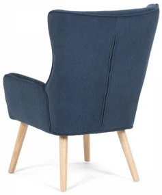 Křeslo ušák modré manšestrová látka dřevěné nohy masiv AK-314 BLUE2