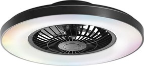 FAN LED-GARBIN-NER Stropní svítidlo Garbin černý LED ventilátor 40 W, 5500 lm, CCT stmívatelné, s RF dálkovým ovladačem a Bluetooth reproduktorem, - FANEUROPE