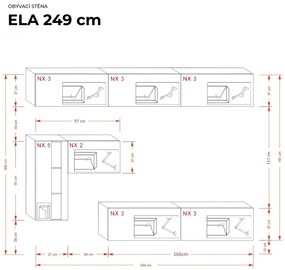 Ral Obývací stěna ELA 1, 249 cm - Bílý lesk