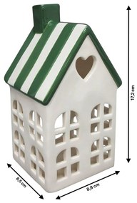 Vánoční keramická lucerna HYTTE V bílo-zelená