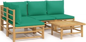 vidaXL 5dílná zahradní sedací souprava s poduškami bambus [3155170] Barva polštáře: Zelená