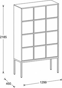 Kancelářská skříň FRAME, černá podnož, 12x dveře, 1299 x 450 x 2185 mm, PUSH-lock, bříza