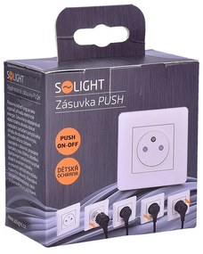 Solight zásuvka Slim PUSH, bezpečnostní posuvný střed, bílá
