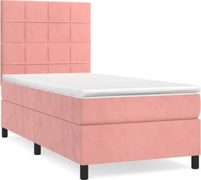 Box spring postel s matrací růžová 90x200 cm samet 3143006