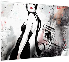 Skleněný obraz - Lady a Eiffelova věž (70x50 cm)