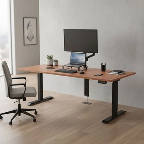 Výškově nastavitelný stůl OfficeTech D, 200 x 80 cm, černá podnož, třešeň