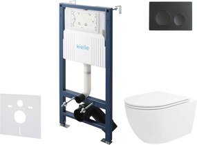 kielle Genesis New - Set předstěnové instalace, klozetu Oudee, Vortex Rimless+, sedátka softclose a tlačítka Gemini New I, matná černá 30528SS30