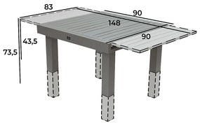 DEOKORK Hliníkový stůl rozkládací i výškově nastavitelný 90/150x90 cm TITANIUM (2v1)