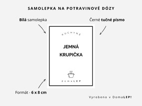 JEMNÁ KRUPIČKA - omyvatelná samolepka na dózu, výběr rozměrů Ø 5 cm / 5 x 5 cm / 6 x 8 cm | DomaLEP tvar: KOLEČKO, barva: BÍLÁ - ČERNÉ písmo, velikost: Ø 5 cm - tučné písmo