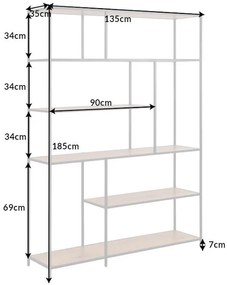 Invicta Kovová knihovna SLIM LINE 185x135 dub cm 42026