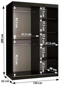 Šatní skříň Kair 1 | 120 cm | černá/jasan světlý