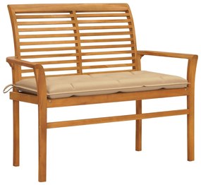 Zahradní lavice s béžovou poduškou 112 cm masivní teak,  3062667