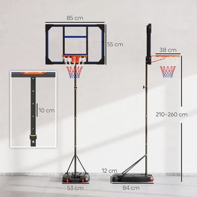 AIYAPLAY Dětský basketbalový koš, nastavitelná výška 210-260 cm, venkovní a vnitřní basketbalový koš s kolečky, zatížená základna, dárek pro chlapce a
