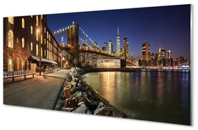 akrylový obraz Noční řeka mrakodrapy 100x50 cm