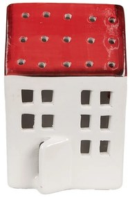 Bílo-červená dekorace porcelánový domek - 8*7*12 cm
