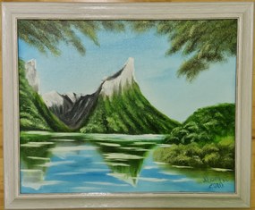 Ručně malovaný obraz na plátně krajina Sopka