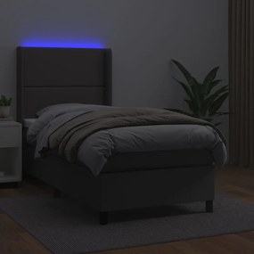Box spring postel s matrací a LED šedá 100x200 cm umělá kůže 3139311
