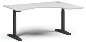 Výškově nastavitelný stůl, elektrický, 675-1325 mm, ergonomický pravý, deska 1600x1200 mm, černá podnož, bílá