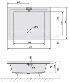 POLYSAN DEEP hluboká sprchová vanička, obdélník 100x75x26cm, bílá, 72879